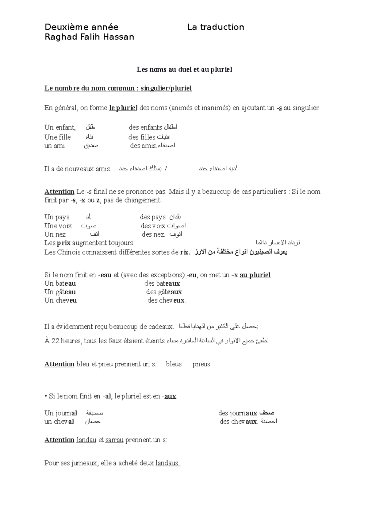 Duel et pluriel - Raghad Falih Hassan Les noms au duel et au pluriel Le ...