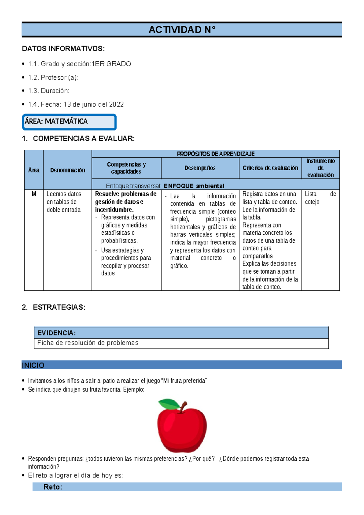 18 - dfdfdfd - ACTIVIDAD N° DATOS INFORMATIVOS: 1. Grado y sección:1ER ...