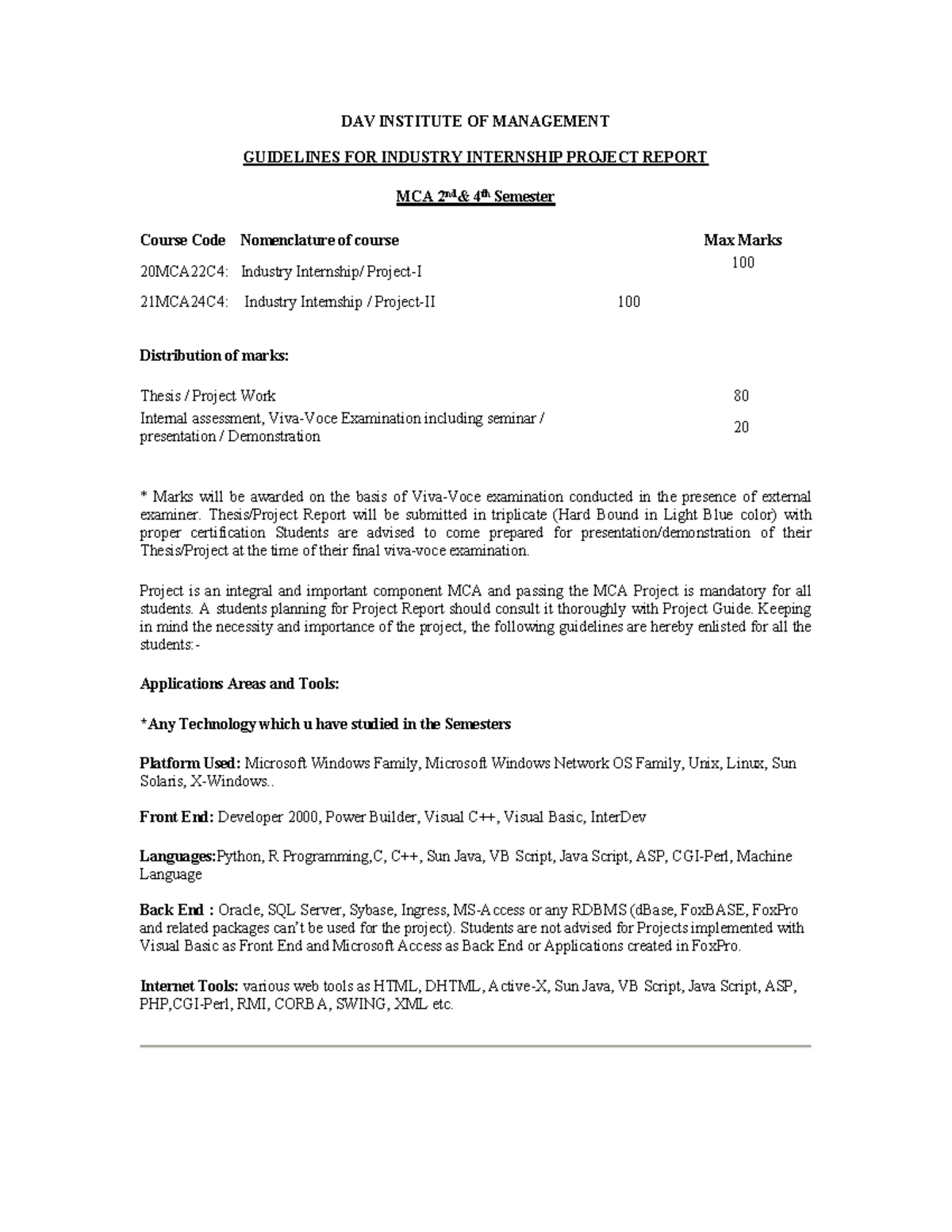 Project 1 - DAV INSTITUTE OF MANAGEMENT GUIDELINES FOR INDUSTRY ...