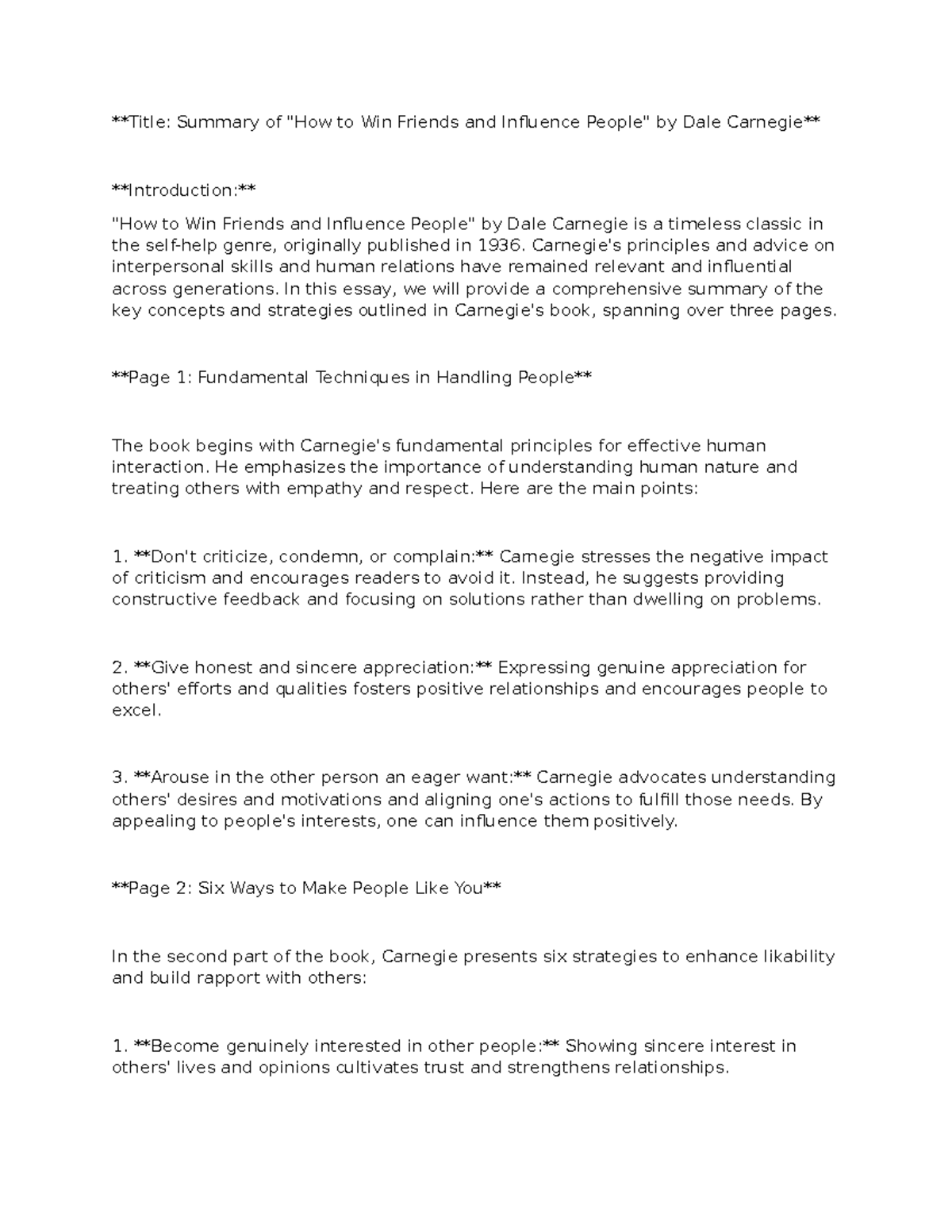 How to Win and Influence Friends - Title: Summary of "How to Win ...