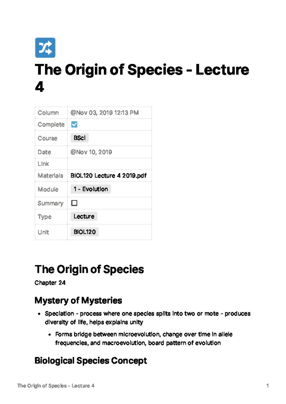 The Origin of Species - Lecture 4 - The Origin of Species - Lecture 4 ...
