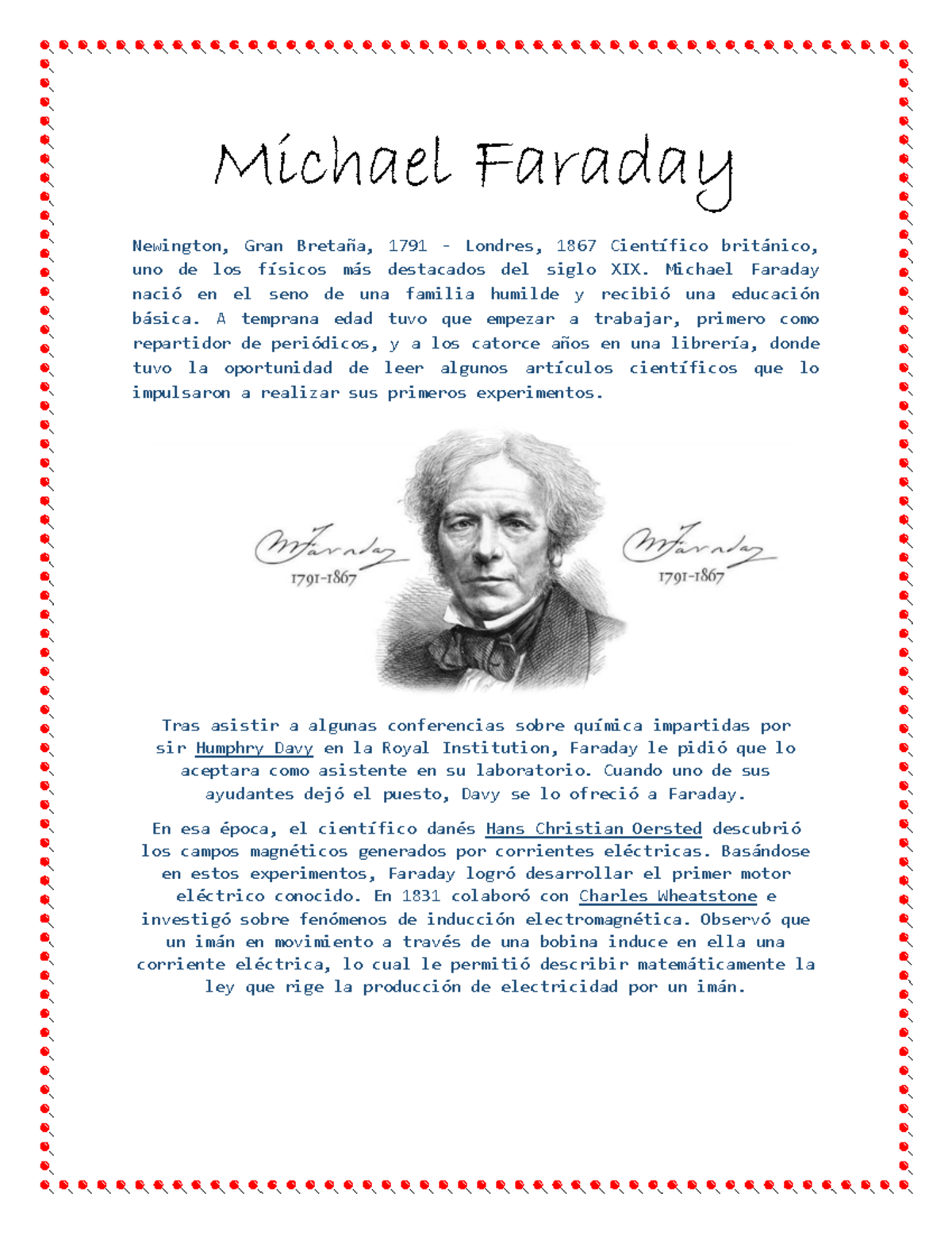 Michael Faraday nn - Michael Faraday Newington, Gran Bretaña, 1791 ...