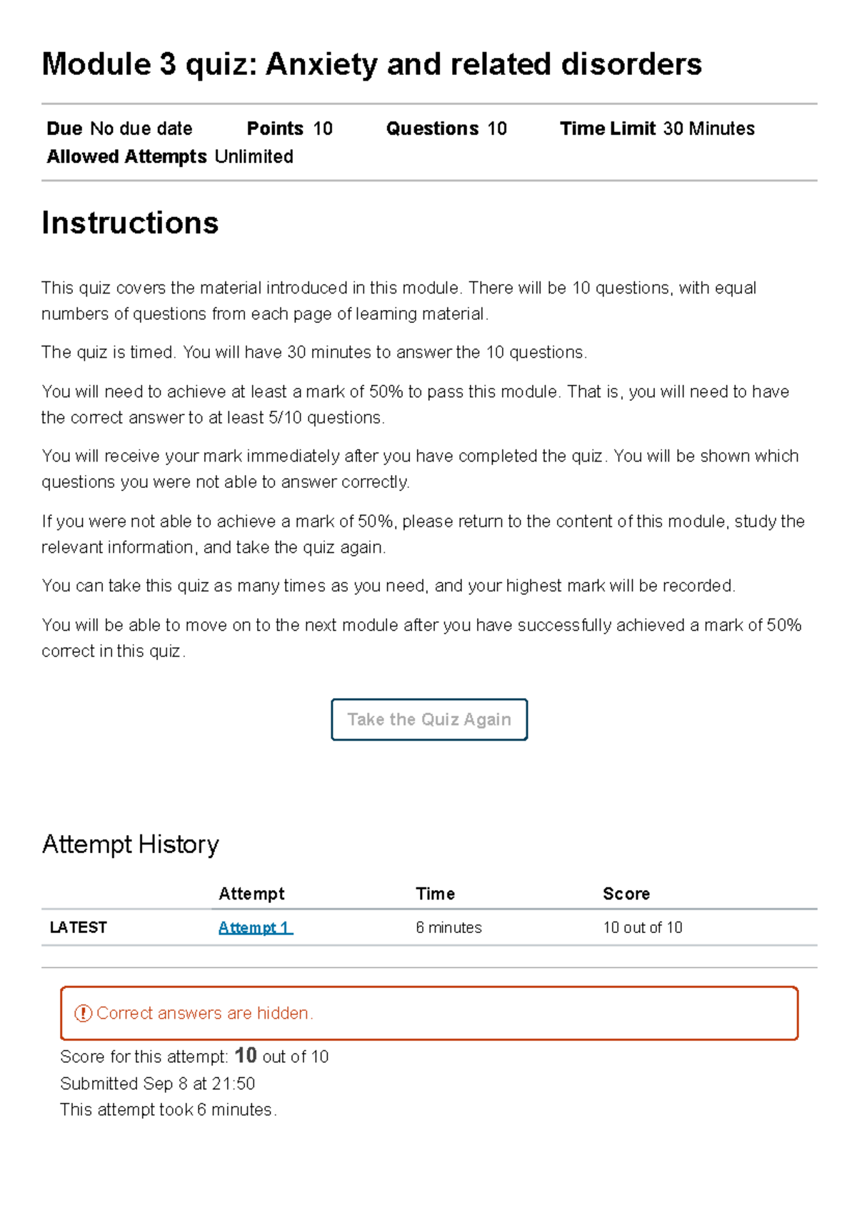 Module 3 quiz Anxiety and related disorders OLEO1633 OLET1634 Anxiety ...