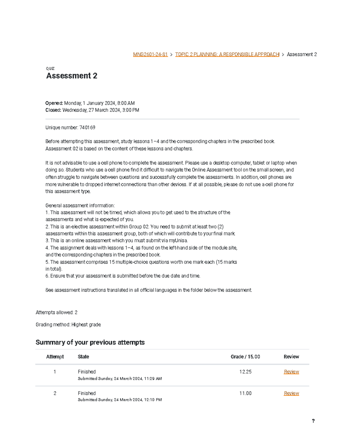 MNG2601-24-S1 Assessment 2 - MNG2601-24-S1 TOPIC 2 PLANNING: A RESPONSIBLE APPROACH Assessment 2 ...