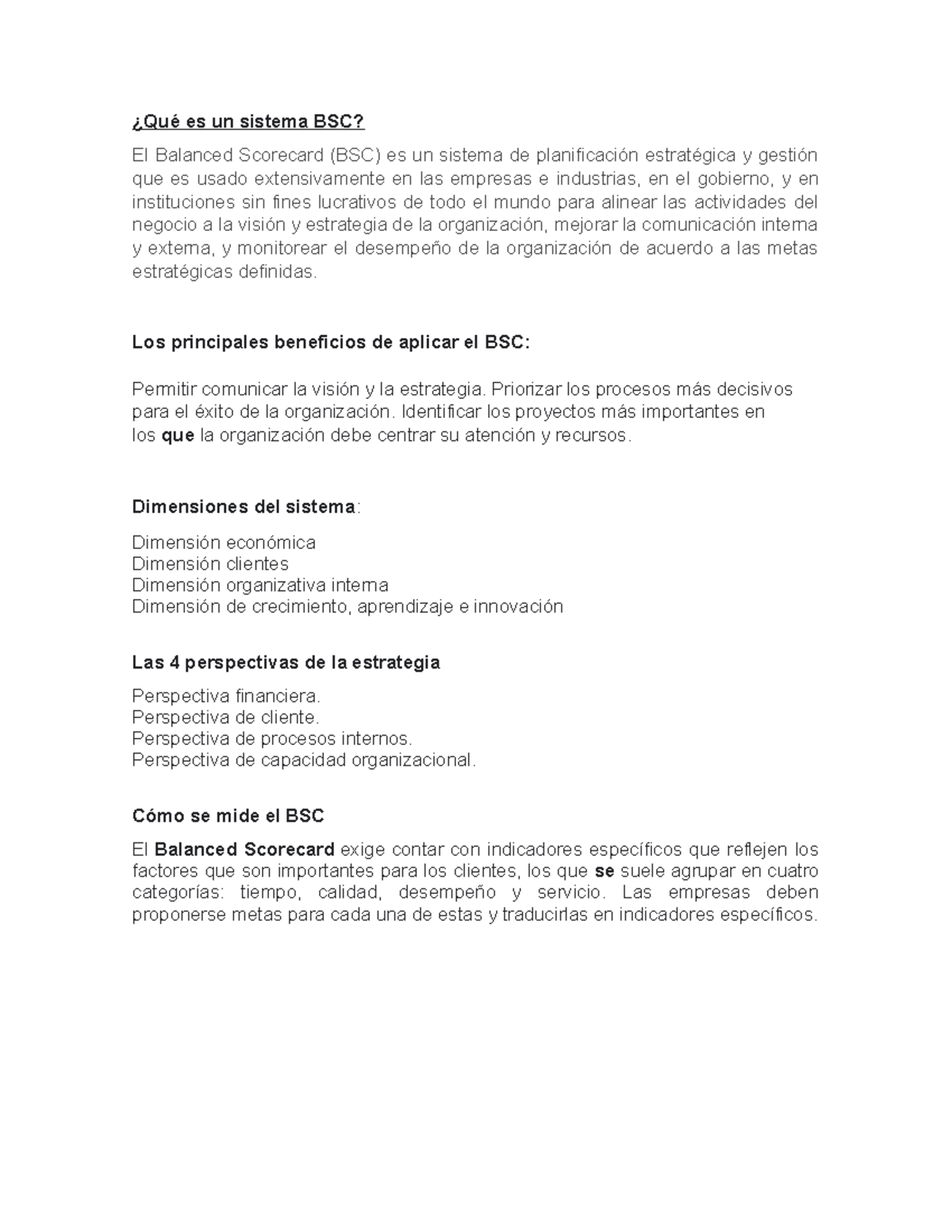 Actividad 5 Sistemas BSC - ¿Qué es un sistema BSC? El Balanced ...