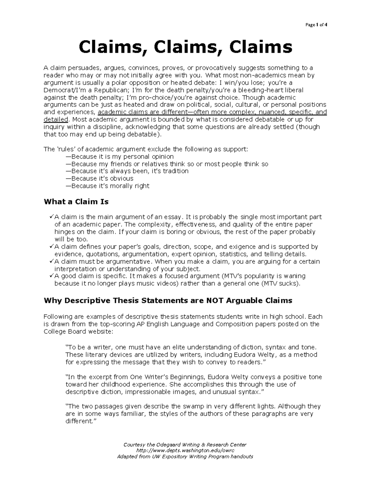 Claims-Claims-Claims - Courtesy the Odegaard Writing & Research Center ...