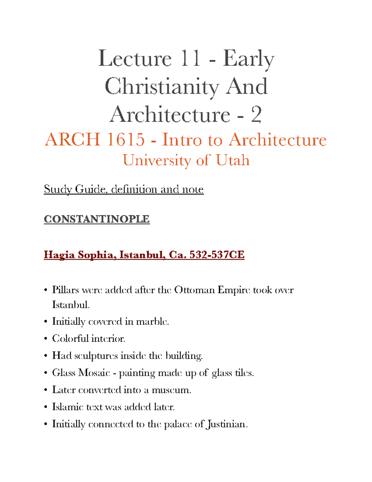 Lecture 11 - Early Christianity and Architecture - 2 ARCH 1615 - Intro ...