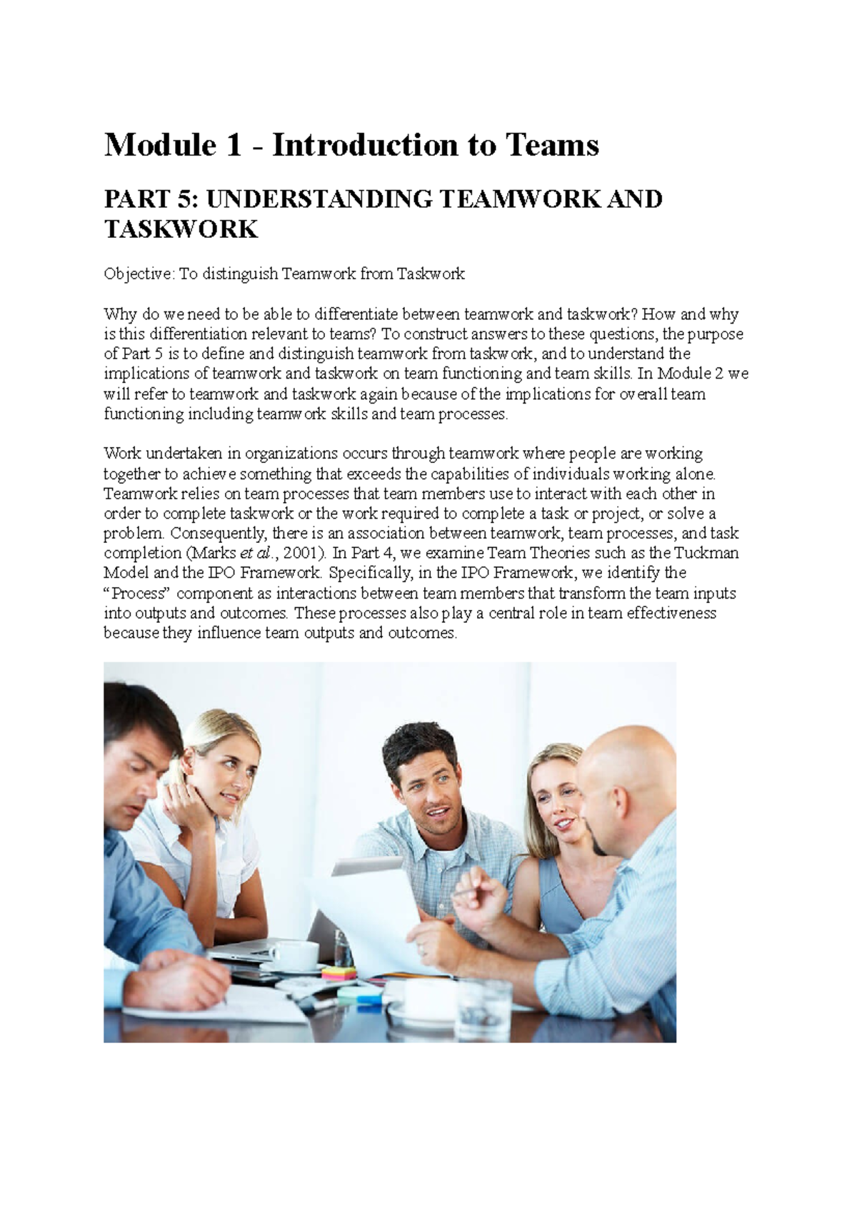 Module 1- Part 5 Understanding Teamwork and Taskwork - Module 1 - Introduction to Teams PART 5 ...