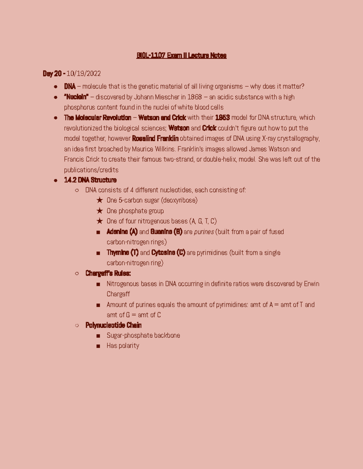 BIOL-1107 Exam III Lecture Notes - Franklin's images allowed James ...