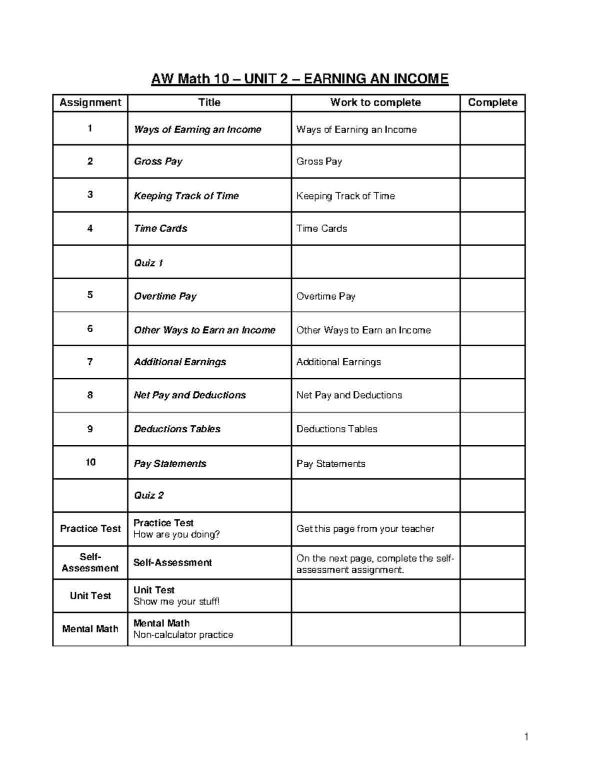 Unit 2 - earning an income - AW Math 10 – UNIT 2 – EARNING AN INCOME ...