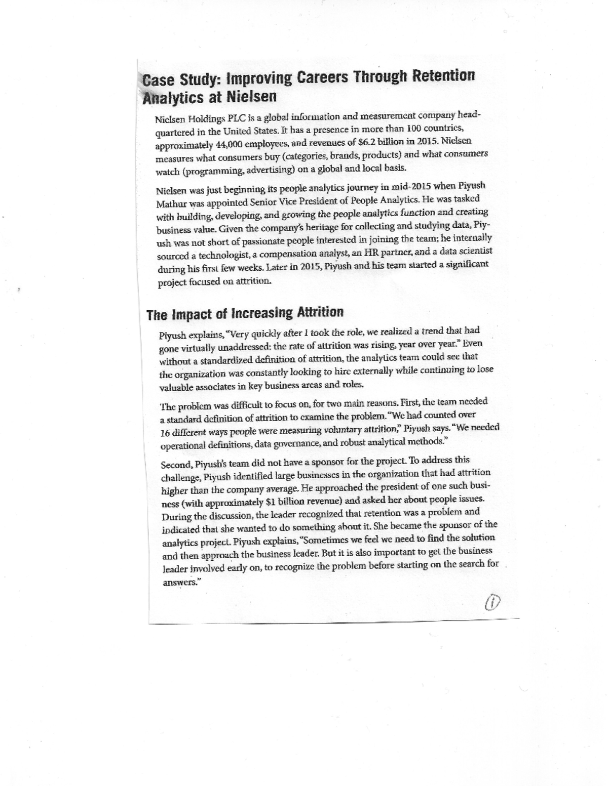 Long Case Study - HR Analytics and Retention at Nielsen - HRMT 623 ...