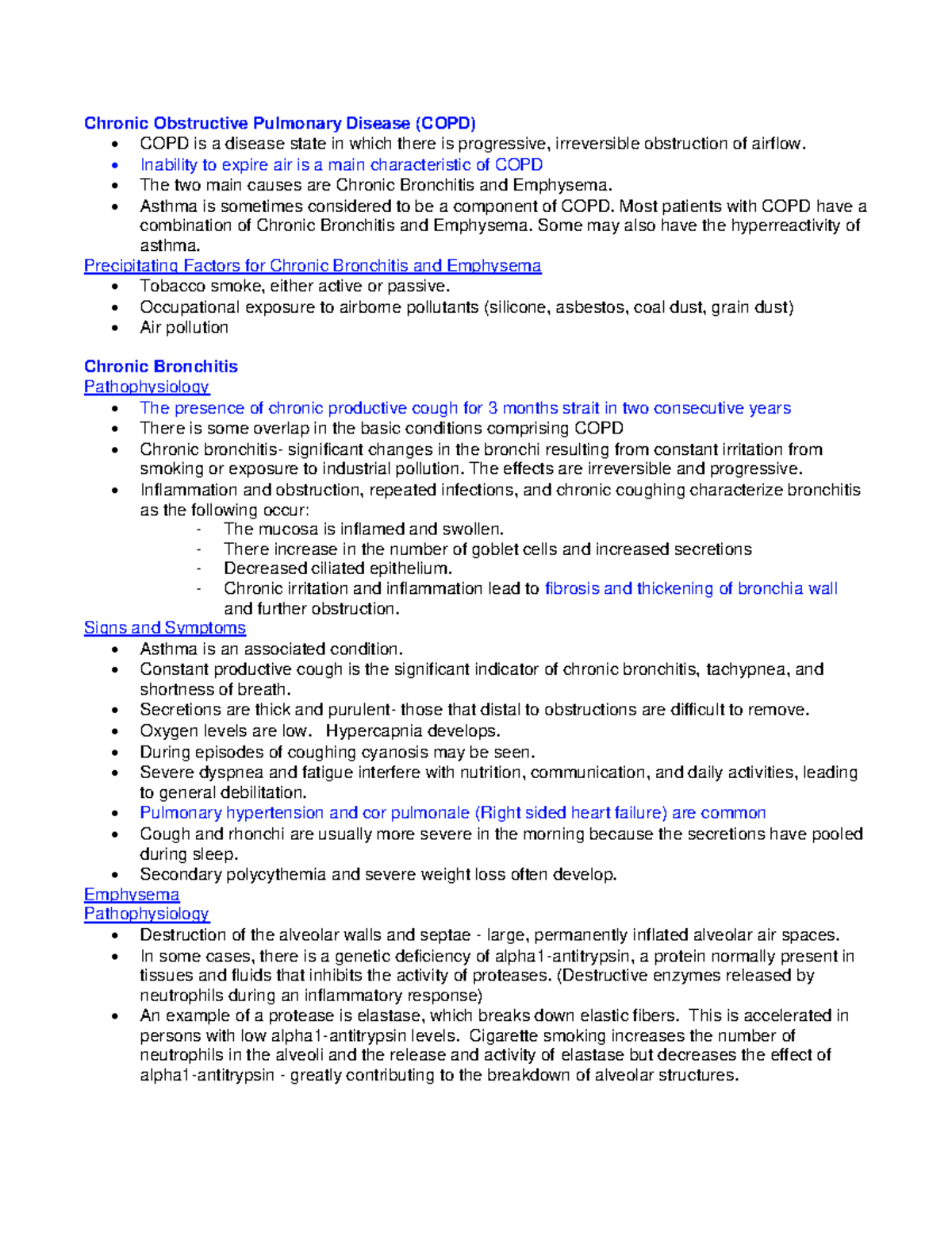 COPD Chapter 31 Notes copy - Chronic Obstructive Pulmonary Disease ...