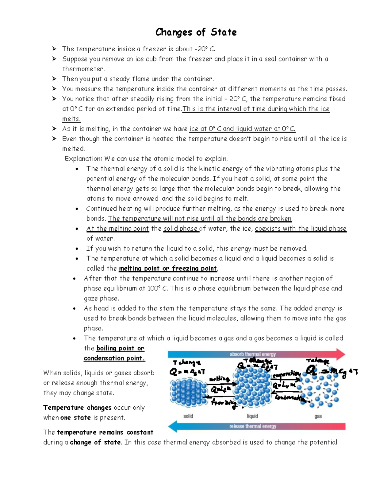 6.4. Changes of State and Latent Heat Lesson and Problems filled in - Changes of State The - Studocu