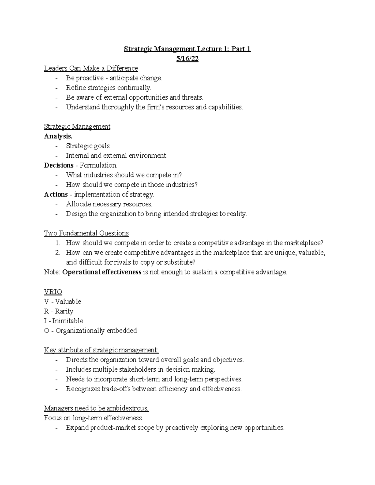 Strategic management lecture 1 part 1 - Strategic Management Lecture 1 ...