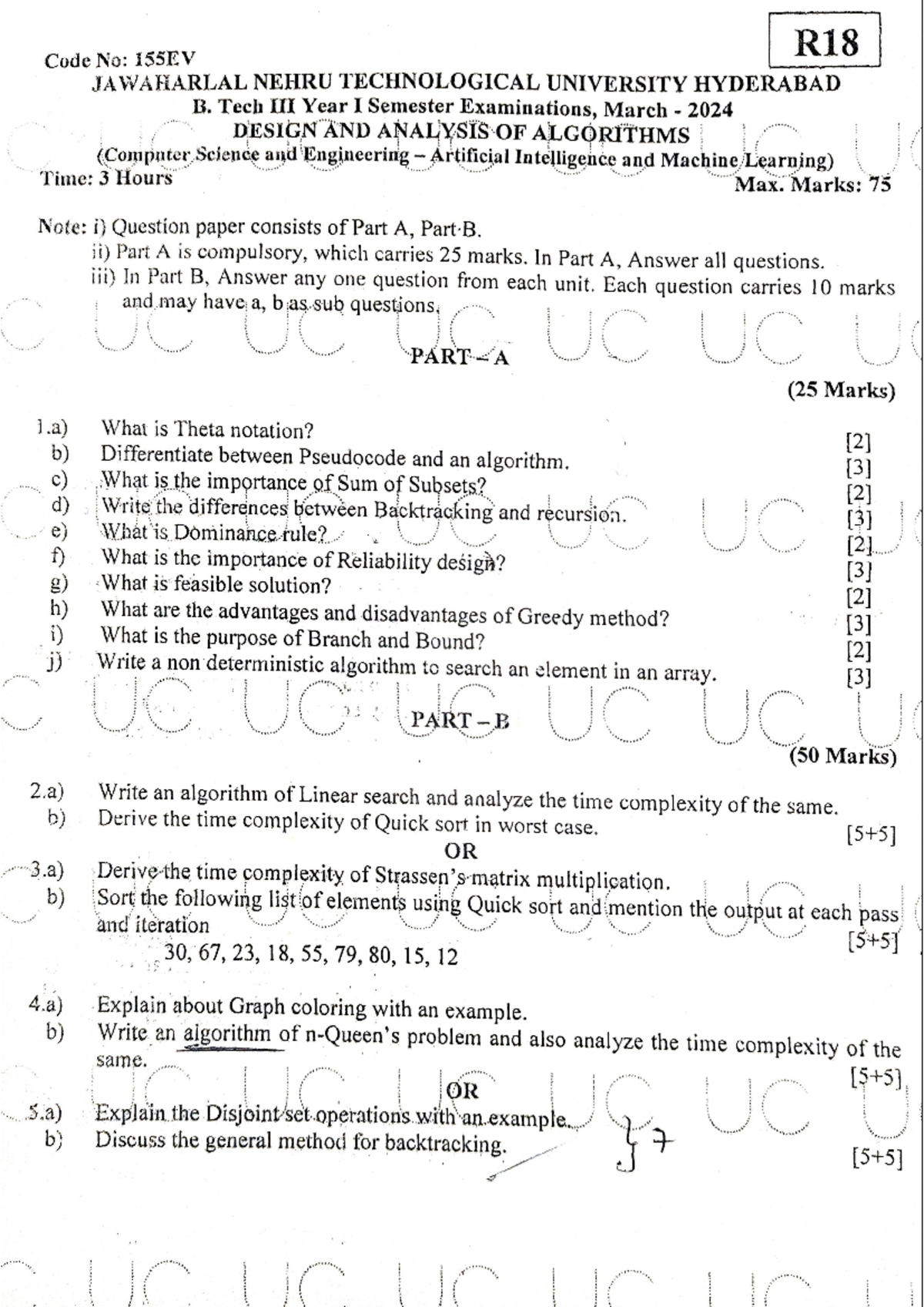 DAA Question Paper - R18 Code No: 155EV JAWAHARLAL NEHRU TECHNOLOGICAL UNIVERSITY HYDERABAD B ...