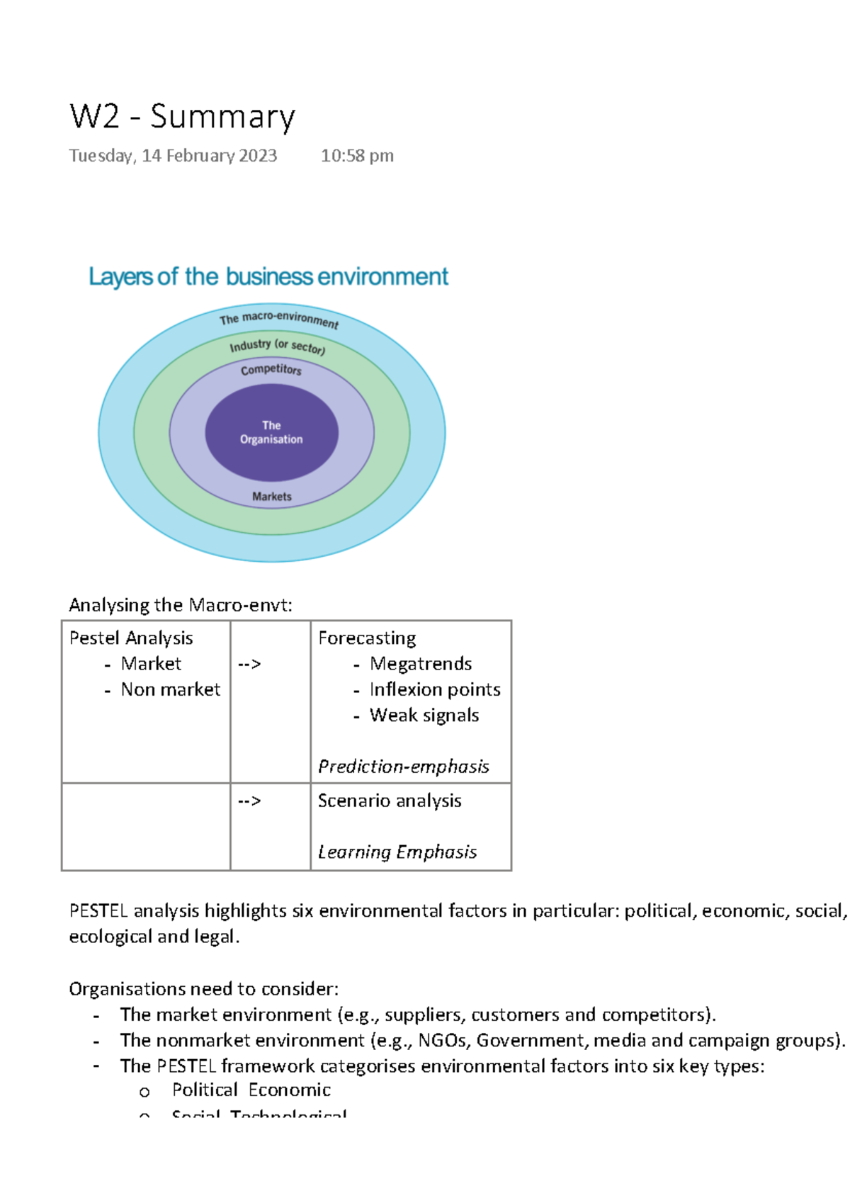 W2 - Summary intro to strategy - Analysing the Macro-envt: Pestel ...