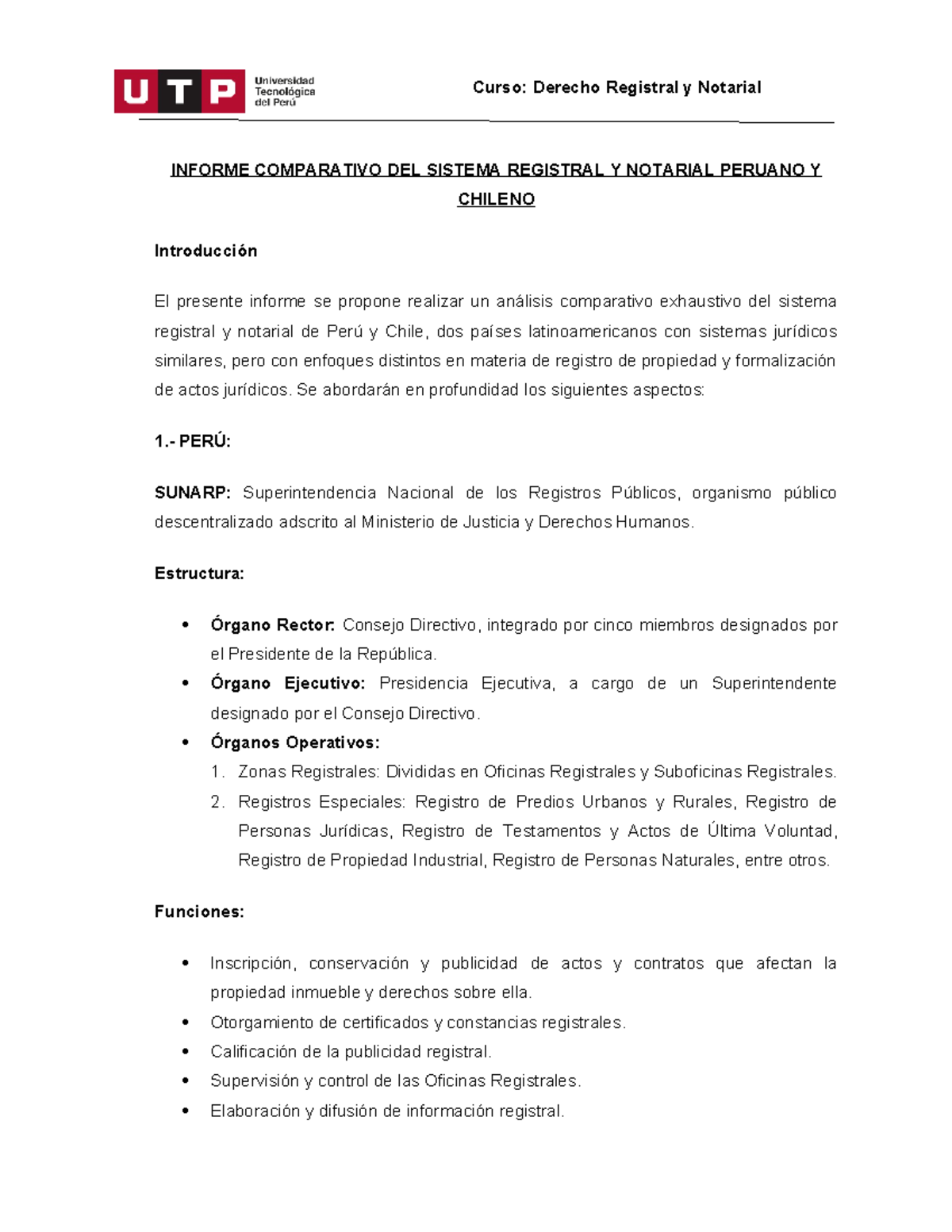 Informe Comparativo DEL Sistema Registral Y Notarial Peruano Y Chileno ...