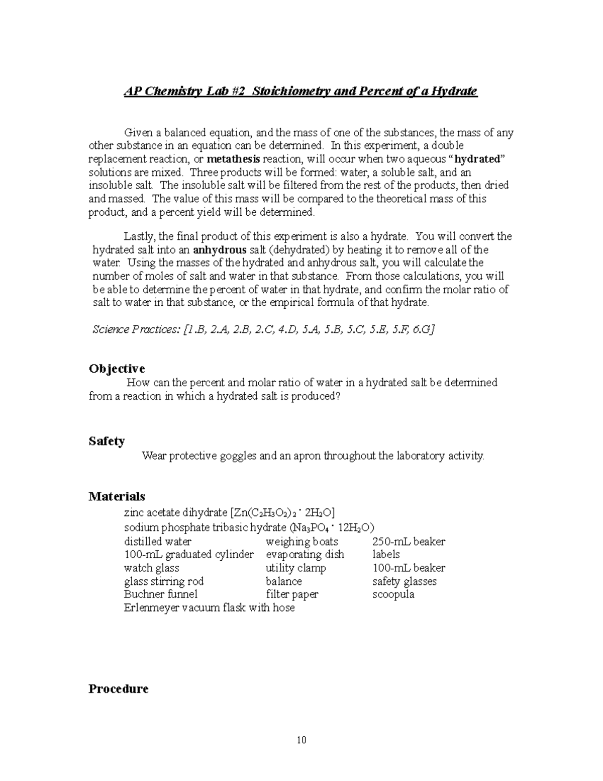 Aplab 2-stoich - Lab solution - AP Chemistry Lab #2 Stoichiometry and ...