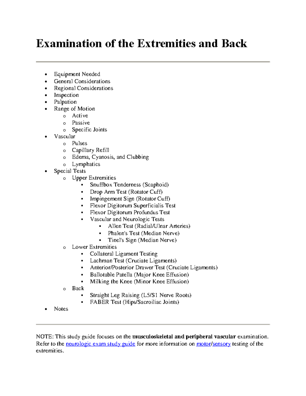 MS Exam Guide - Examination of the Extremities and Back Equipment ...