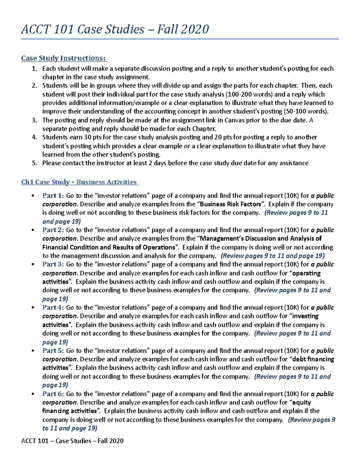 3-ACCT101 Case Studies Fall2020 - ACCT 101 Case Studies – Fall 2020 ...