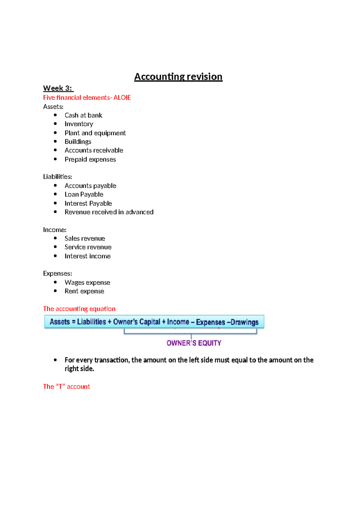 Accounting revision - ... - Accounting revision Week 3: Five financial ...