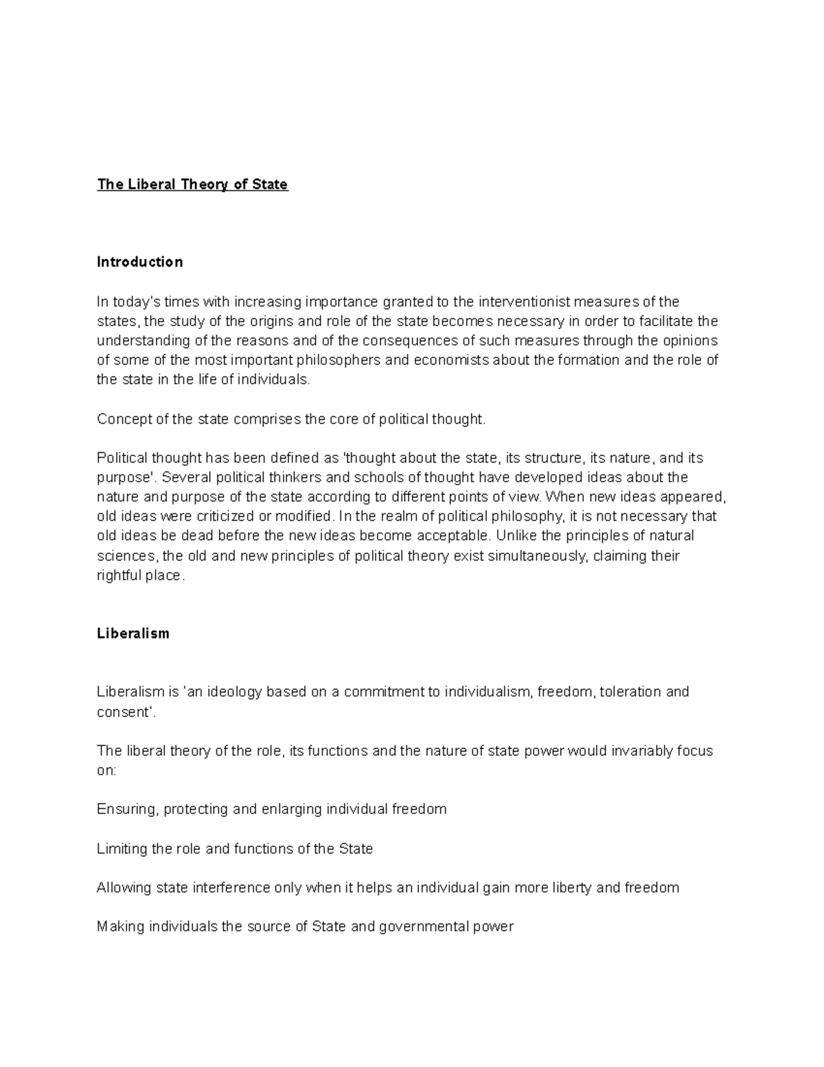 The Liberal Theory of State - The Liberal Theory of State Introduction ...