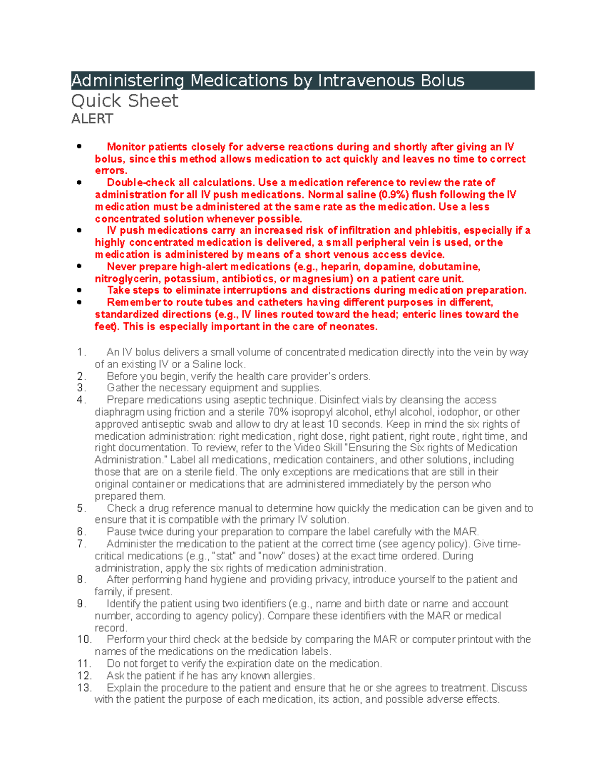 Administering Medications by Intravenous Bolus - Double-check all ...