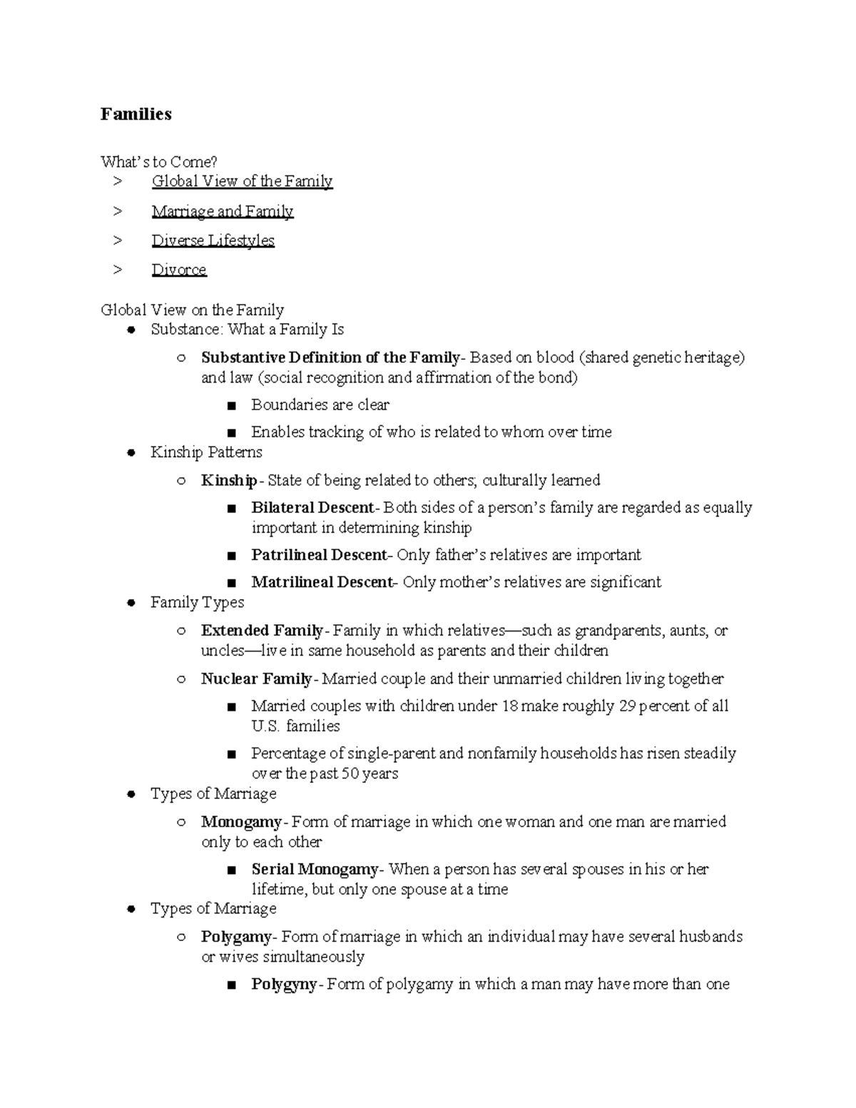 SOC 101 Ch. 7 Families Outline - Families What’s to Come? > Global View ...