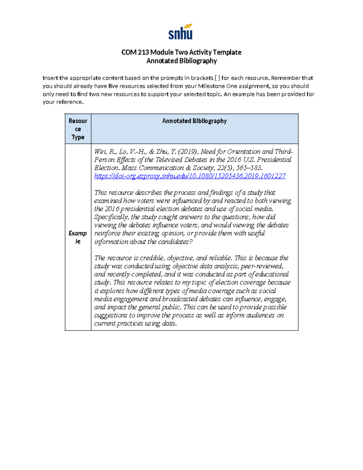 Com 213 Module Two Activity Remember That You Should Already Have Five Resources Selected From
