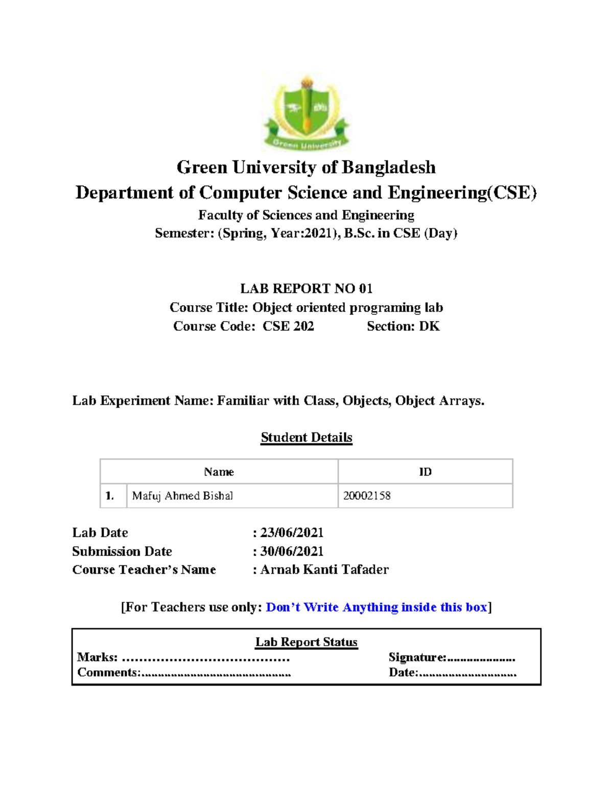 2010 02158 report 1 - GOOD - Green University of Bangladesh Department ...
