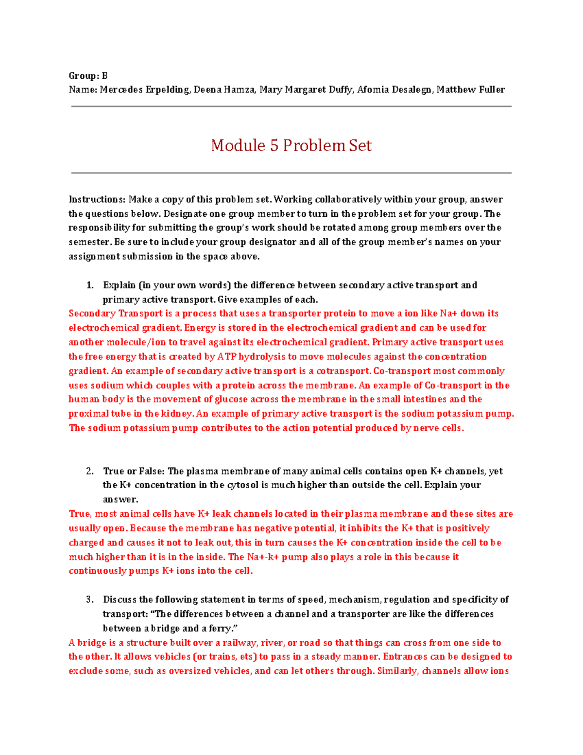 Cell Biology Module 5 Problem Set - Group: B Name: Mercedes Erpelding ...