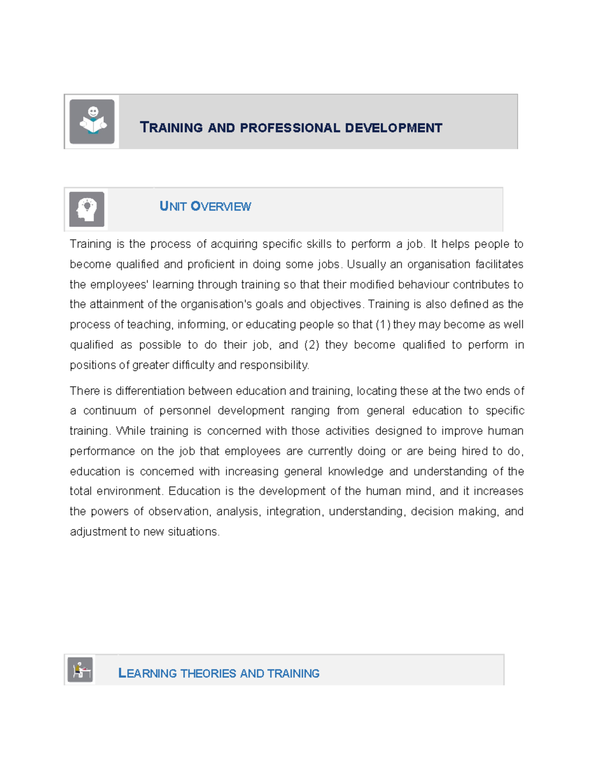 Training approaches - Notes - TRAINING AND PROFESSIONAL DEVELOPMENT ...