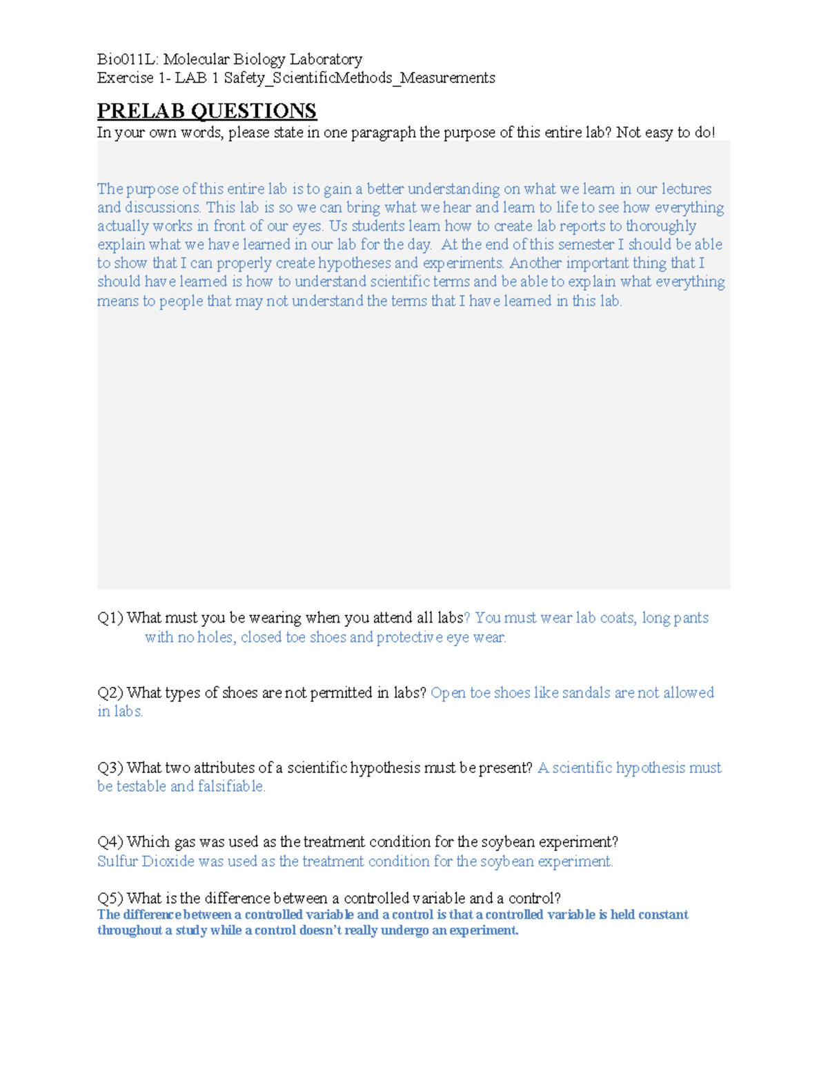 Lab 1 Pre-lab Questions - Bio011L: Molecular Biology Laboratory ...