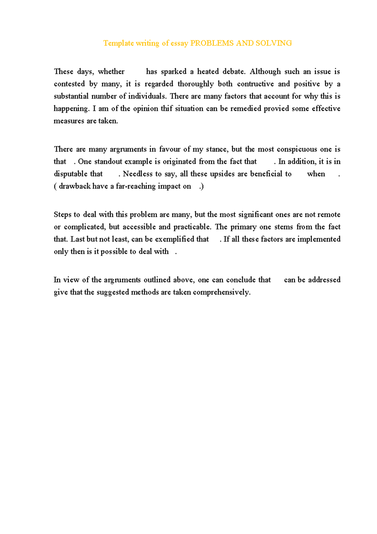 Template writing of essay Problems AND Solving 1 - Template writing of ...