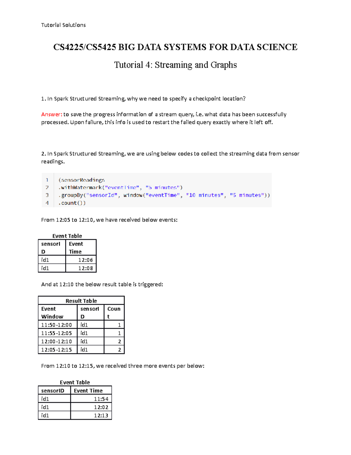 Cs4225 Tutorial 4 Ans Cs4225cs5425 Big Data Systems For Data Science Tutorial 4 Streaming 4943