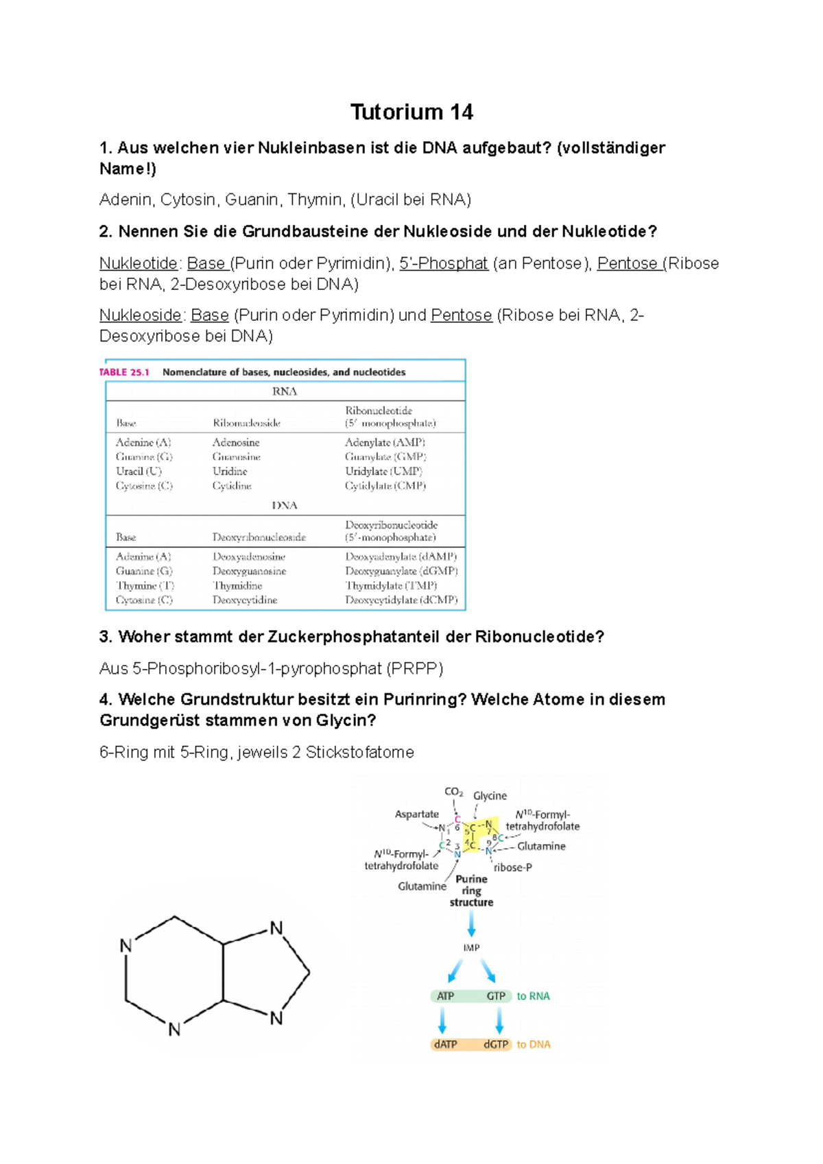 Tutorium 14 Biochemie WS2122 - Tutorium 14 1. Aus welchen vier ...