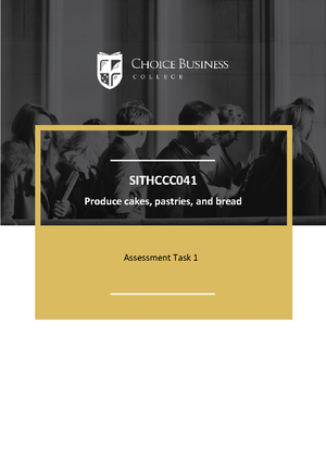 Sithccc 041- Assessment 1 -Assignment - SITHCCC Produce cakes, pastries ...