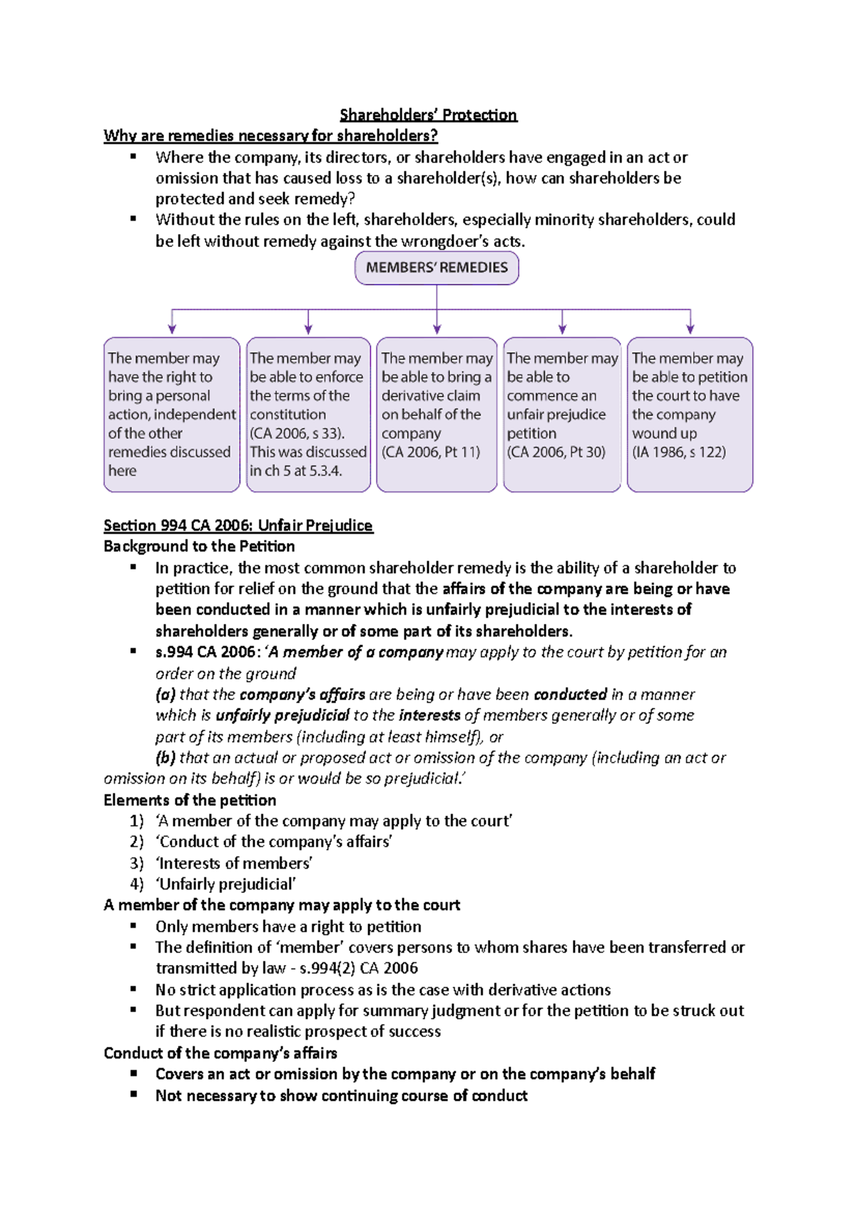 Shareholders Protection - Shareholders’ Protection Why are remedies ...