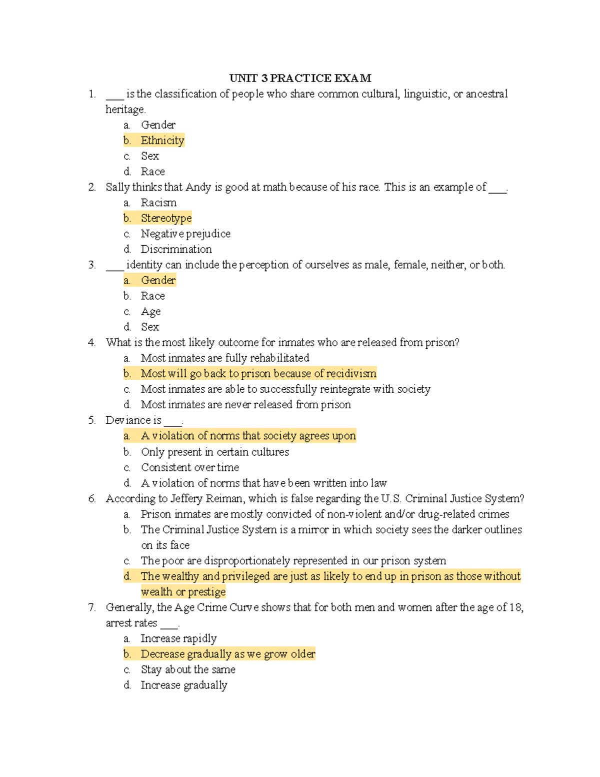 UNIT 3 EXAM - n/a - UNIT 3 PRACTICE EXAM ___ is the classification of ...