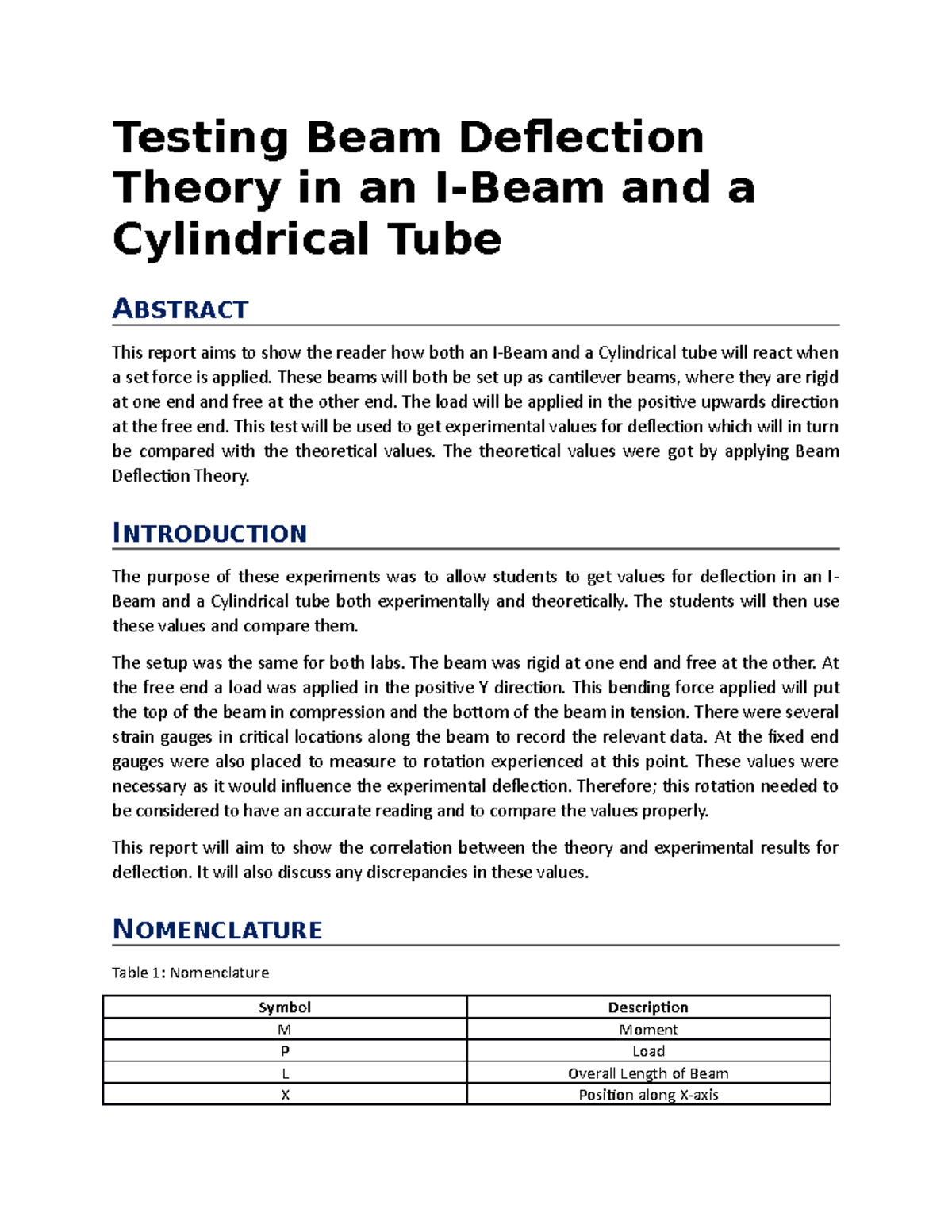 Solids Lab Report - Testing Beam Deflection Theory in an I-Beam and a ...