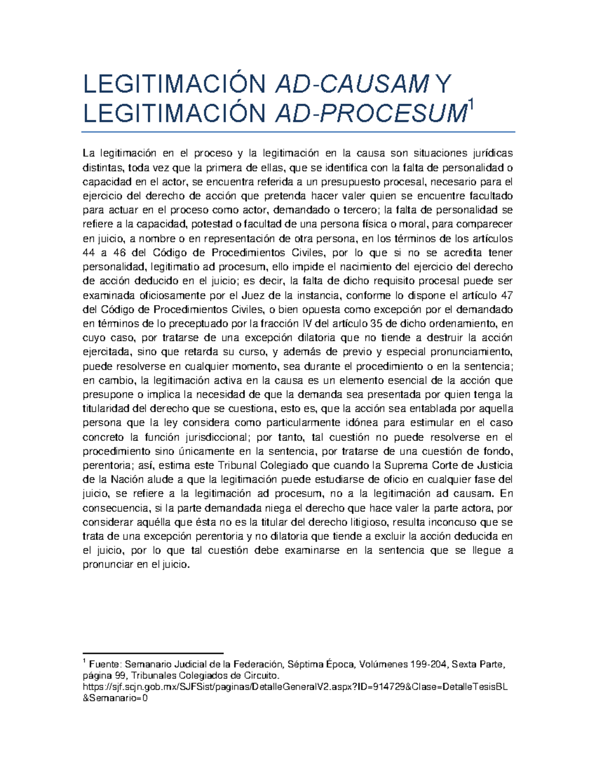 Legitimacion - describe que es legitimación ad procesum y ad causam ...