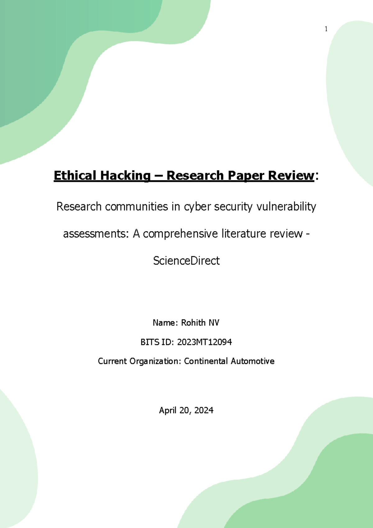 EH Assignment Rohith 2023mt12094 - Ethical Hacking – Research Paper Review: Research communities ...