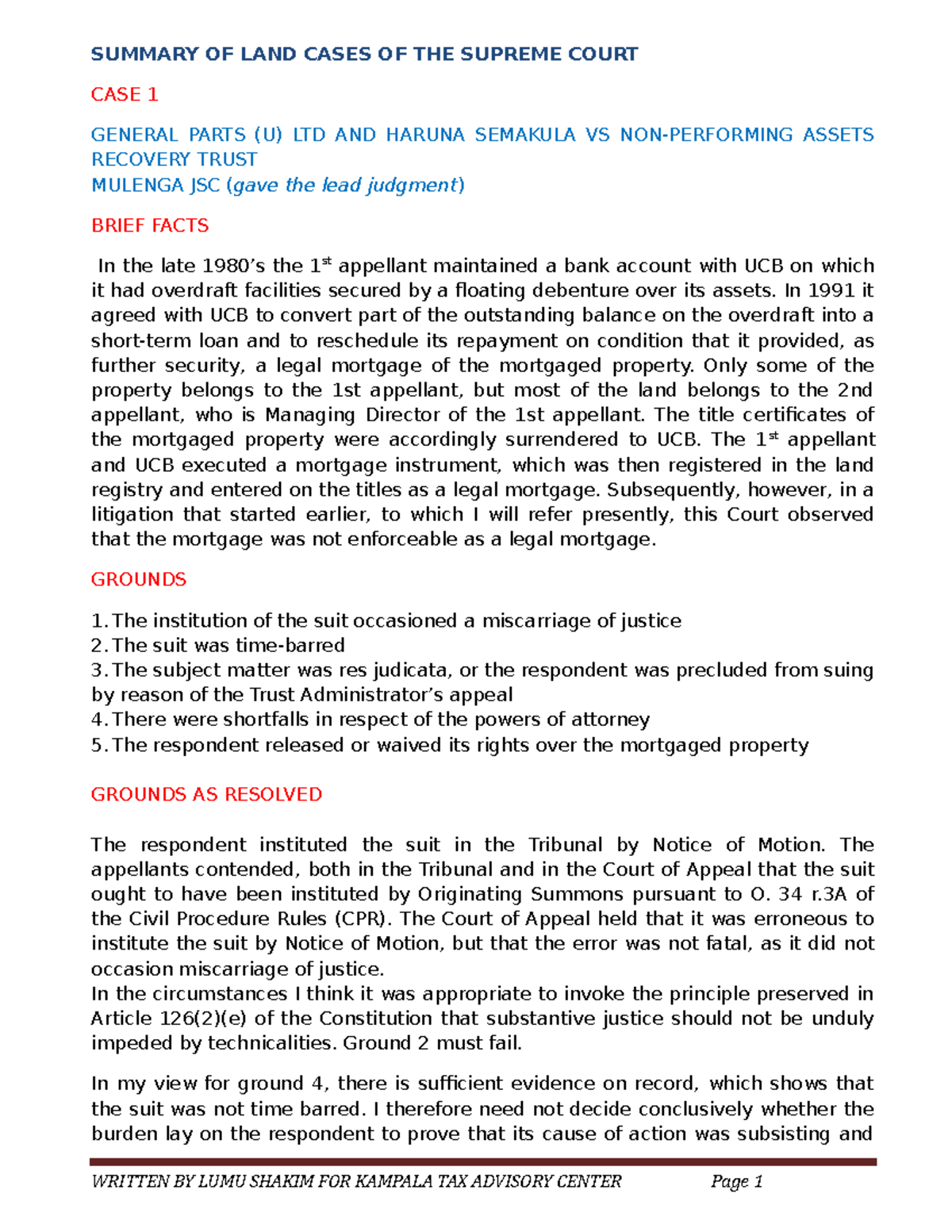 Summary OF LAND Cases OF THE Supreme COU - SUMMARY OF LAND CASES OF THE ...