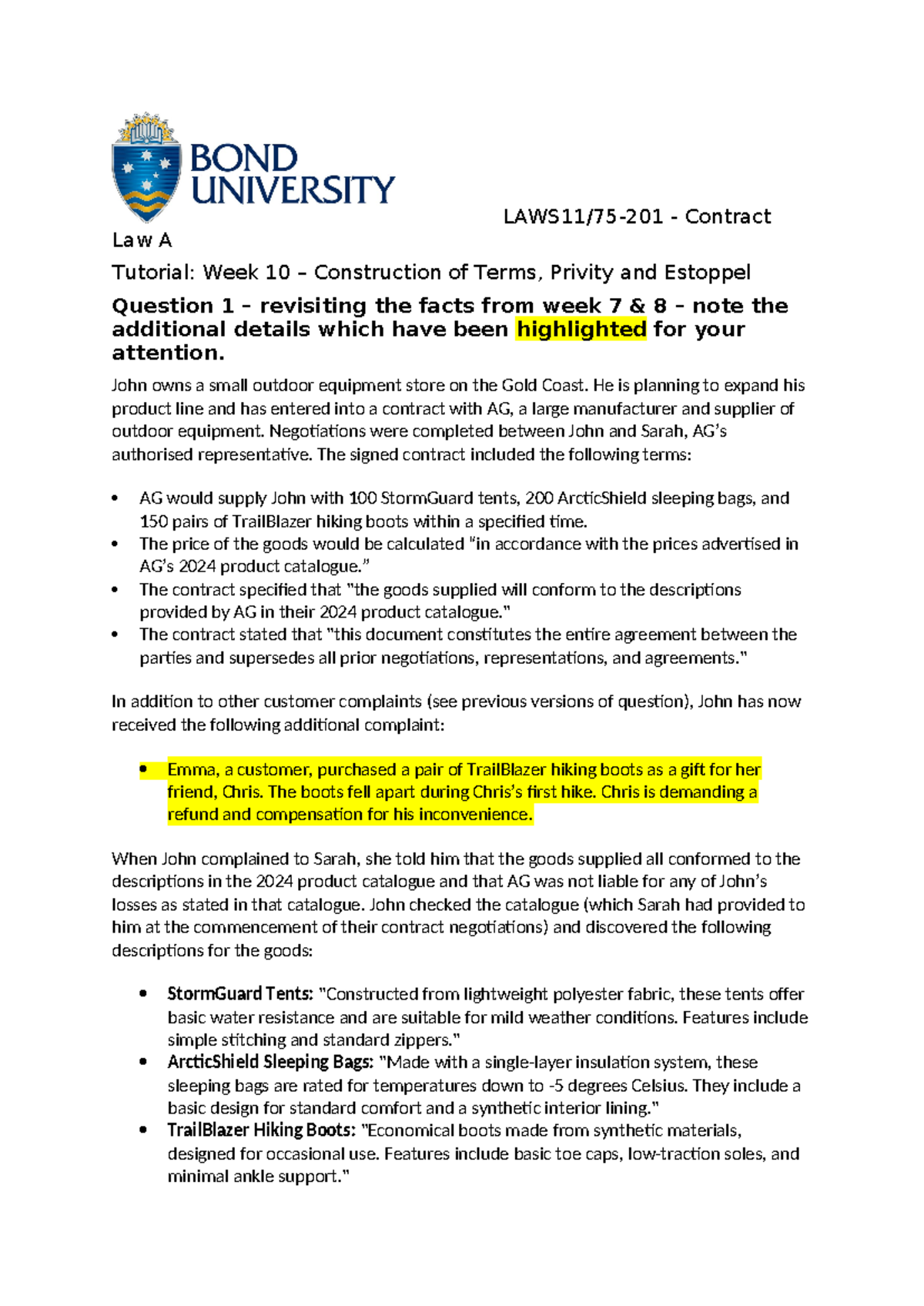 Week 10 - Construction Privity and Estoppel - Student - LAWS11/75-201 ...