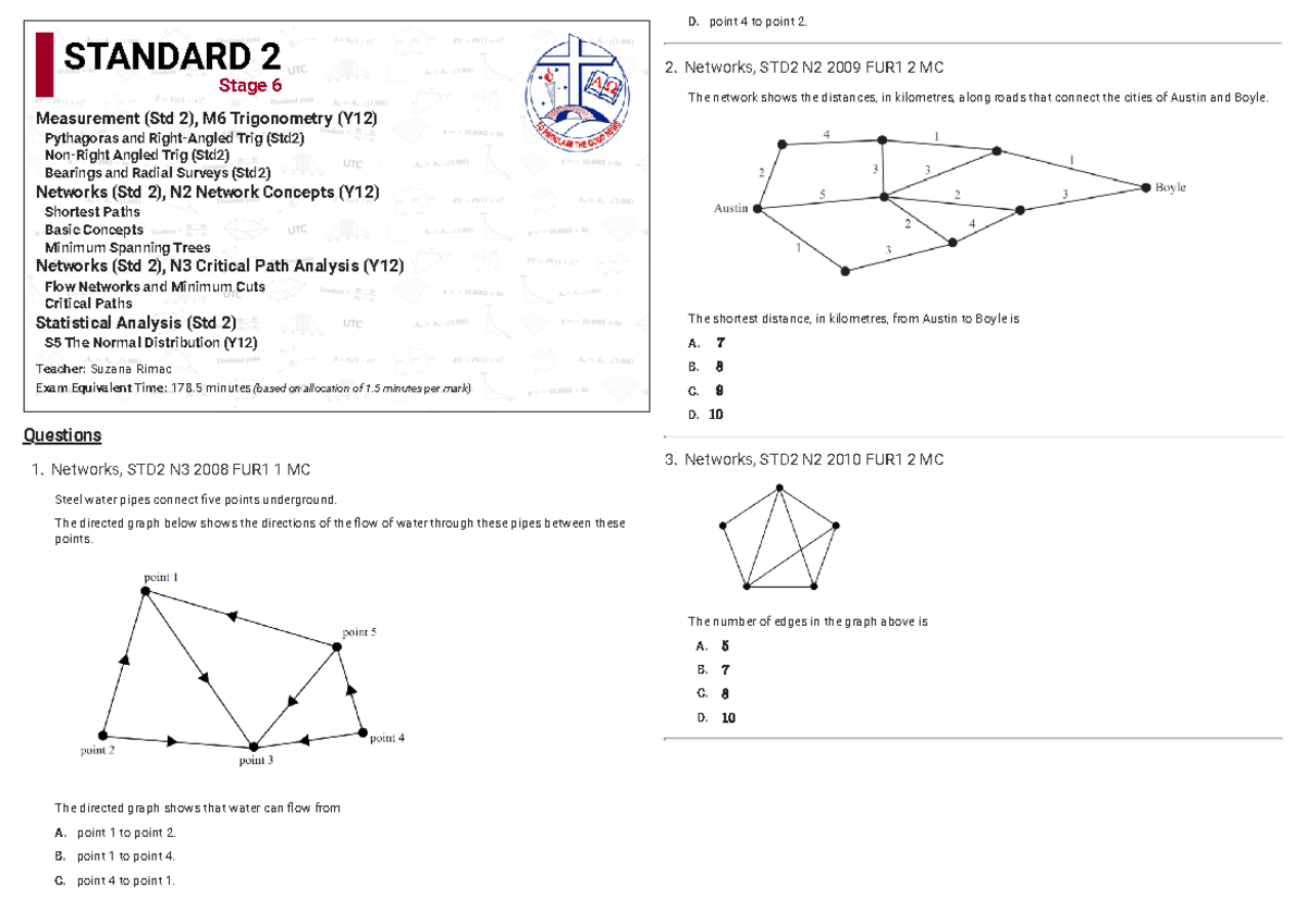 2024 Task 3 Revision - practice - 1. Networks, STD2 N3 2008 FUR1 1 MC ...