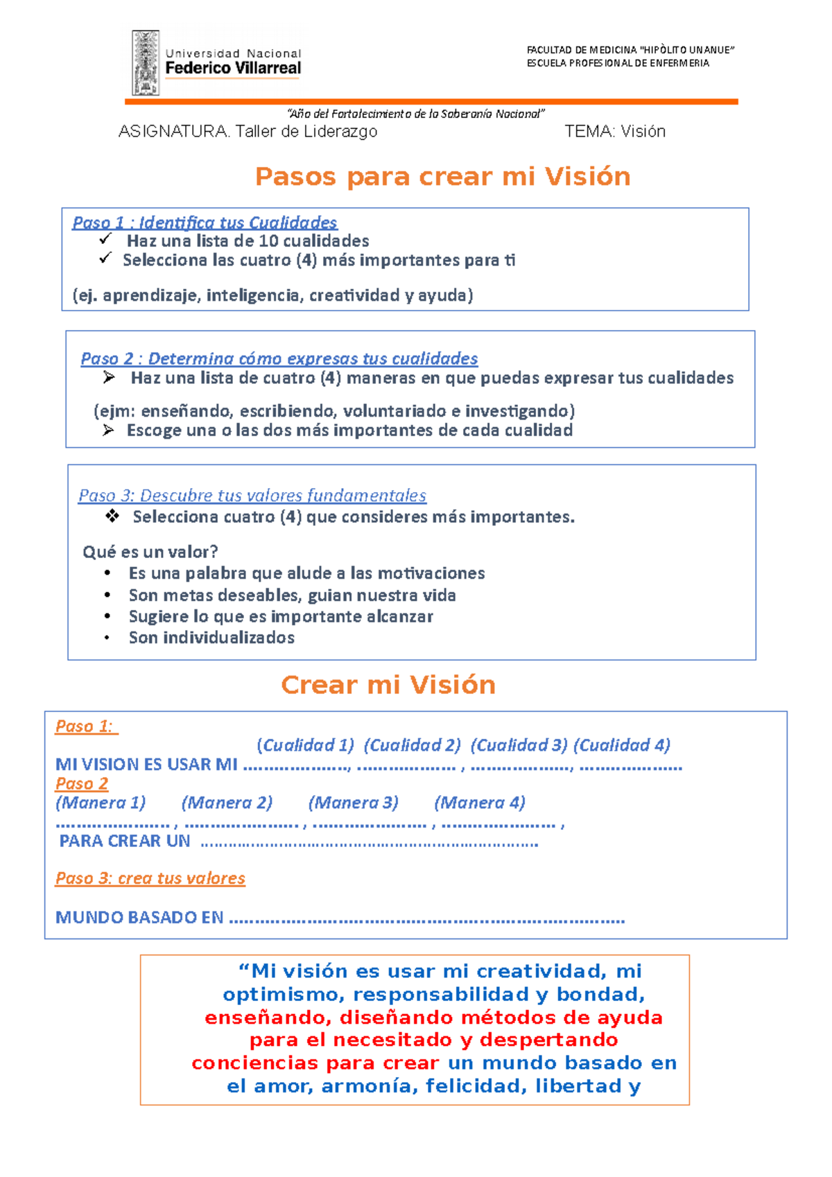 Crear mi Vision - hola - “Año del Fortalecimiento de la Soberanía ...