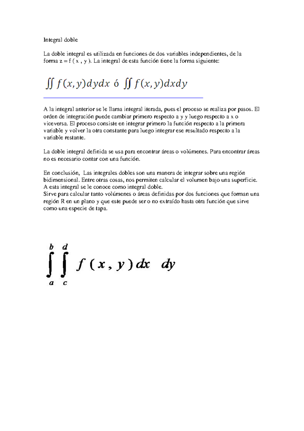 Ejemplos Integrales Dobles - Integral doble La doble integral es ...