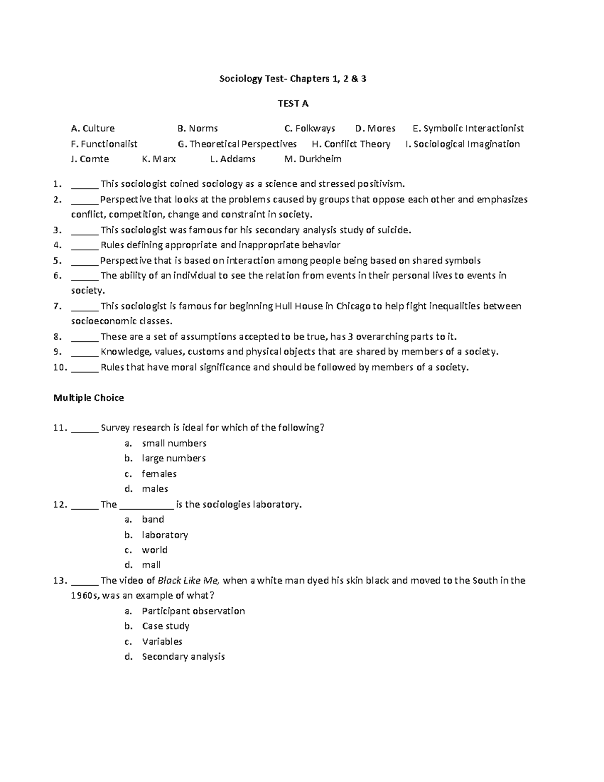 Sociology Chapters 1-3 Test: Culture Norms Theoretical Perspectives and ...