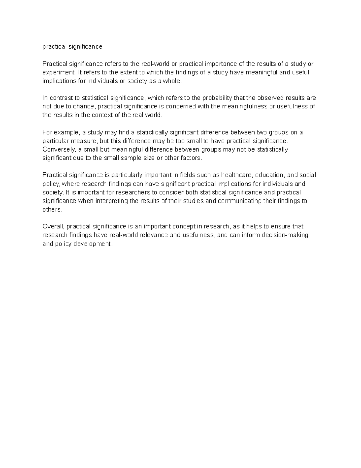 Practical significance - practical significance Practical significance ...