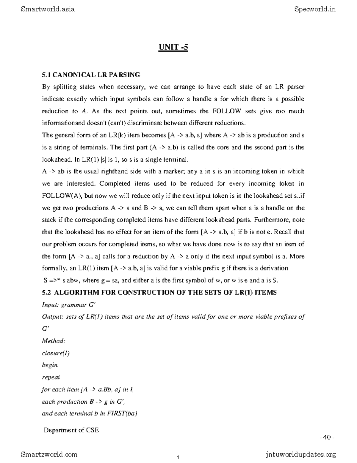 Automata-Compiler-Design U5 - Department of CSE - 40 - UNIT - 5 ...